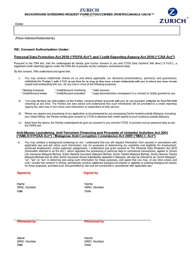 CTOS Consent | PDF | Background Check | Virtue