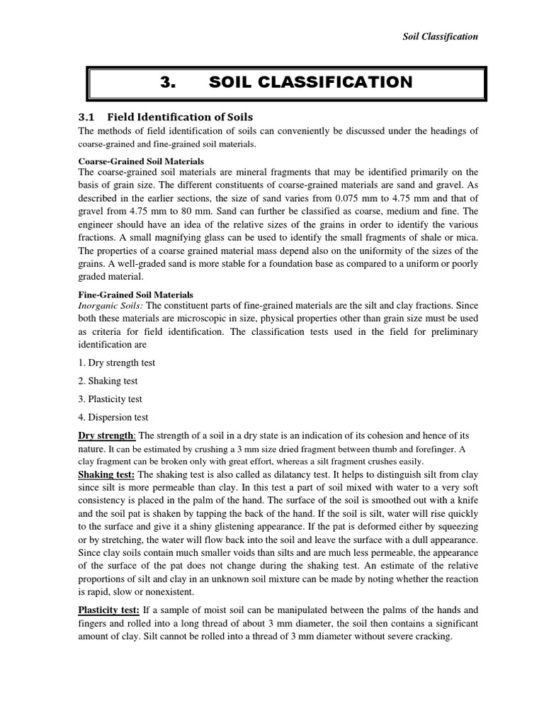 Soil Classification: 3.1 Field Identification of Soils | PDF | Sand | Soil