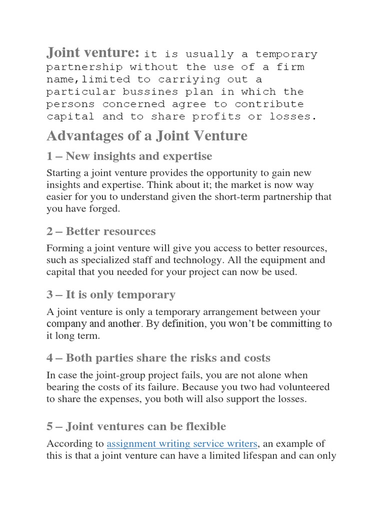 Benefits and Characteristics of Joint Ventures | PDF | Joint Venture ...