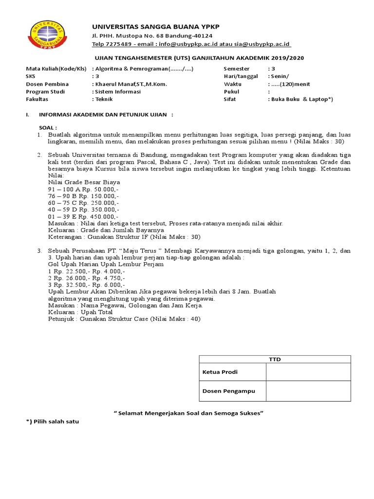 Soal UTS Algoritma Pemrograman | PDF | Komputer | Teknologi & Rekayasa