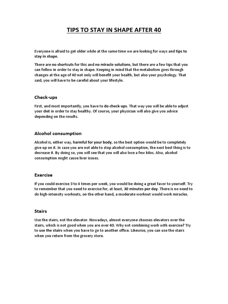 Tips To Stay in Shape After 40 | PDF | Diet (Nutrition) | Diet & Nutrition