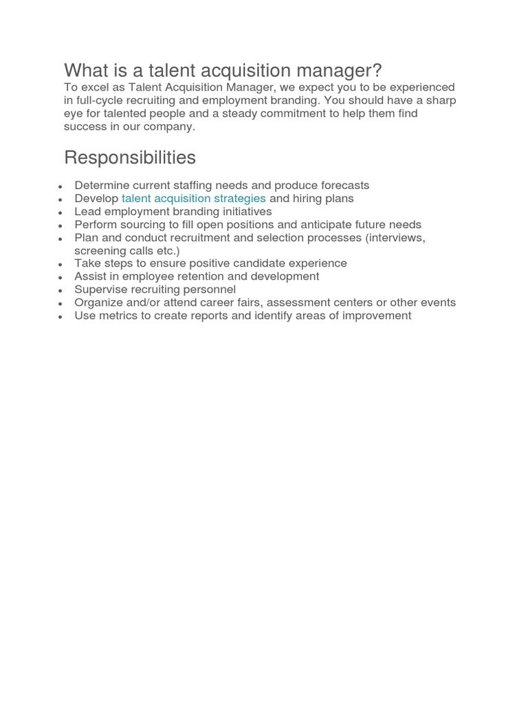 The Key Roles and Responsibilities of a Talent Acquisition Manager ...