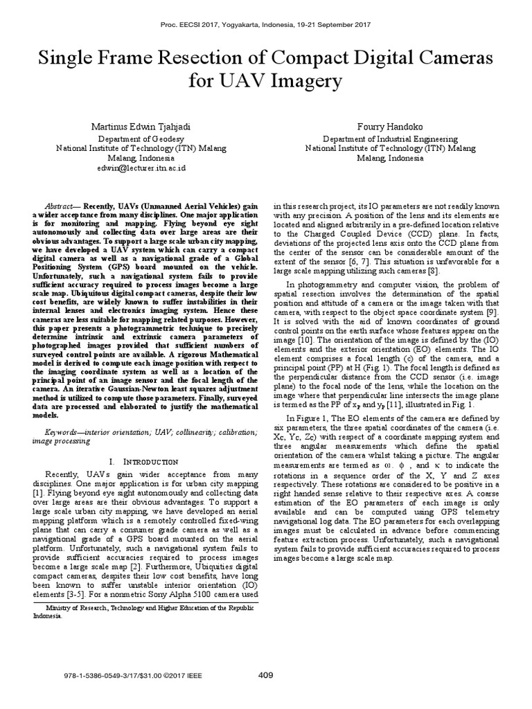 Single Frame Resection of Compact Digital Cameras For UAV Imagery | Download Free PDF | Computer ...