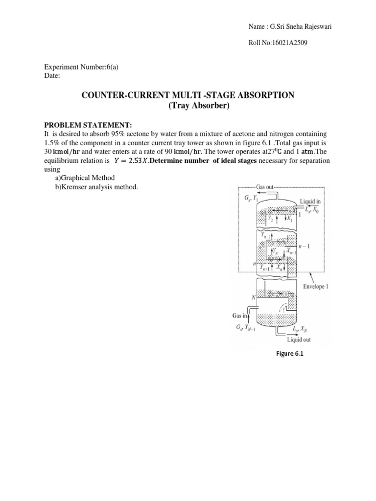 Counter-Current Multi - Stage Absorption (Tray Absorber) : Problem ...