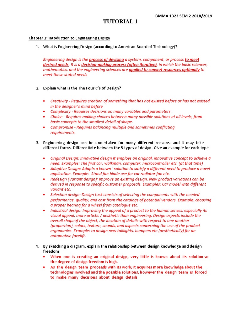 Answer Scheme - Tutorial 1 BMMA 1323 Engineering Design | PDF | Design | Celsius