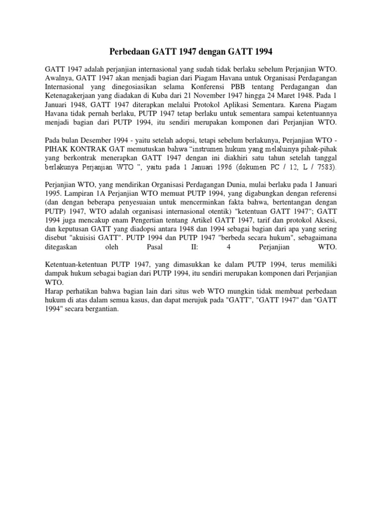 Perbandingan GATT 1947 dan 1994 | PDF