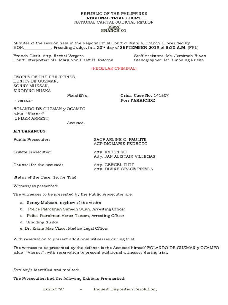 Sample Minutes in Court Proceedings | PDF | Prosecutor | Witness