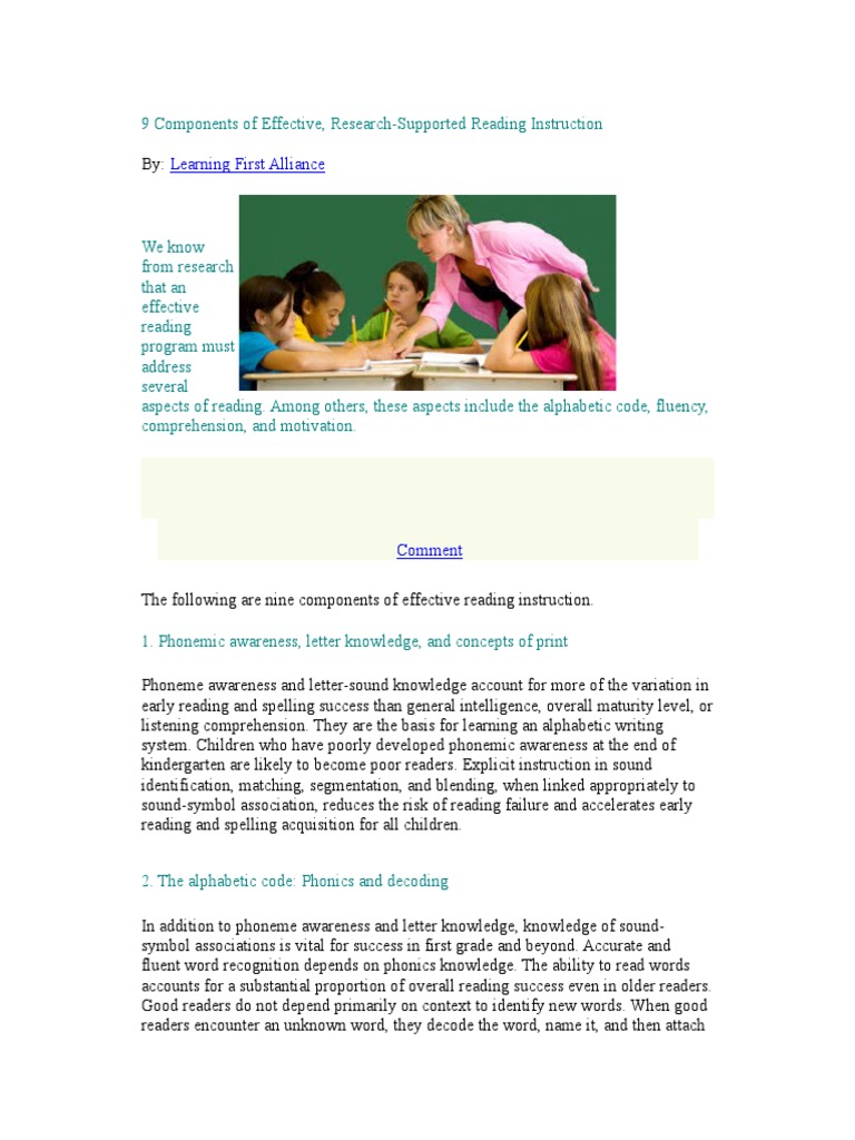 9 Components of Effective | PDF | Reading Comprehension | Phonics