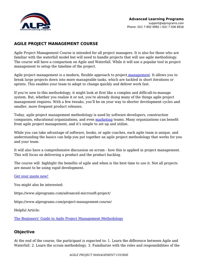 Agile Project Management Course - Course Outline | PDF | Agile Software ...