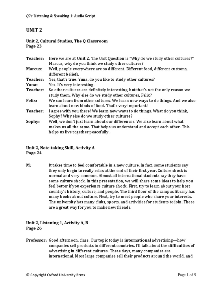 Unit 2: Q2e Listening & Speaking 1: Audio Script | PDF | Advertising