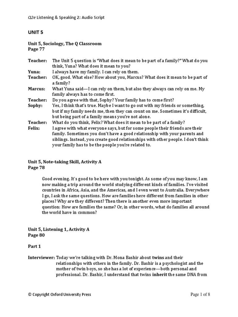 Q2eSE LS2 U05 AudioScript | PDF | Genealogy | Dna Profiling