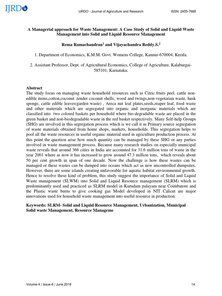 IJRDO - Journal of Agriculture and Research | PDF | Waste Management ...