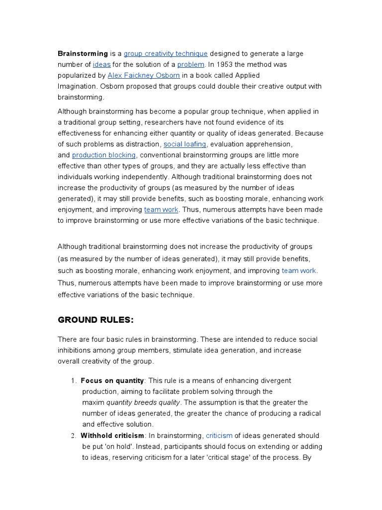 Group Creativity Technique Ideas Problem Alex Faickney Osborn | PDF ...