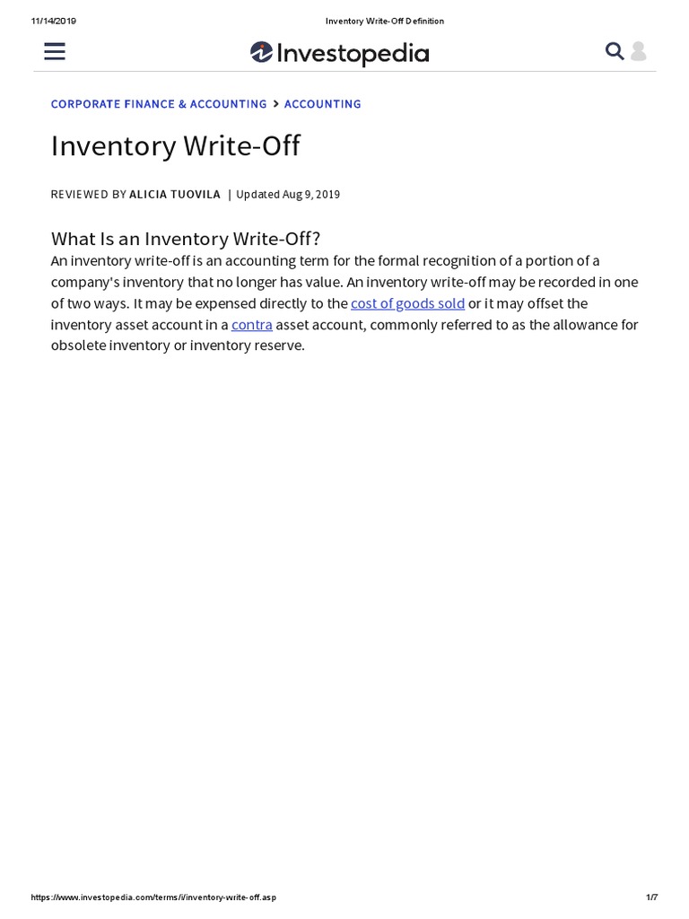 Inventory Write-Off Definition PDF | PDF | Write Off | Inventory
