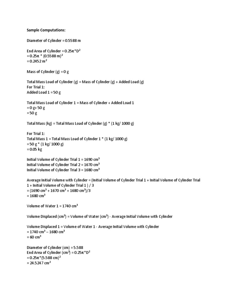 Sample Computations For Experiment 1 | PDF