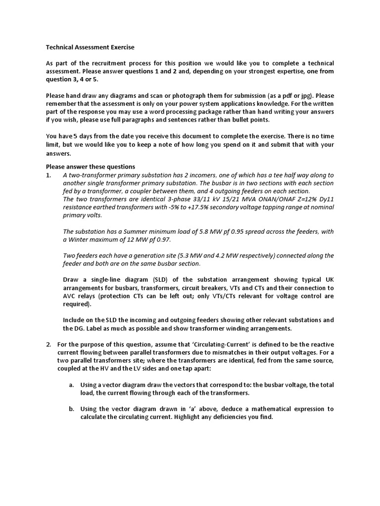 Technical Assessment Exercise Questions 1 and 2 And, Depending On Your ...