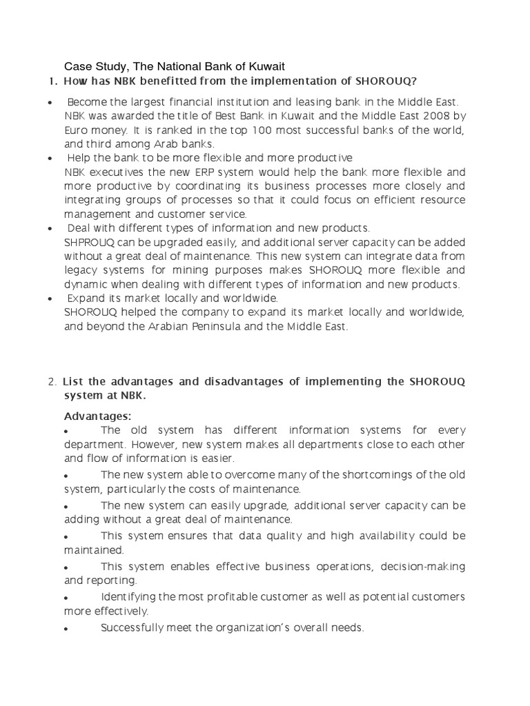 Case Study Kuwait Bank | PDF | Enterprise Resource Planning | Banks