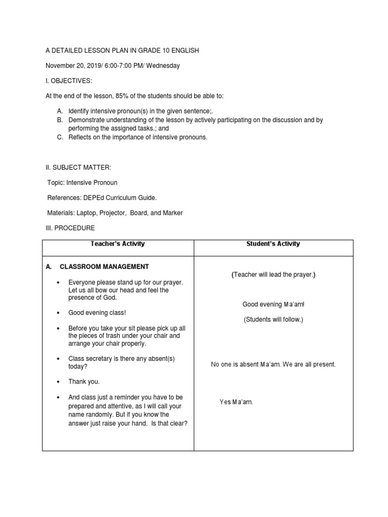 Understanding Intensive Pronouns: A Detailed Lesson Plan on Identifying ...