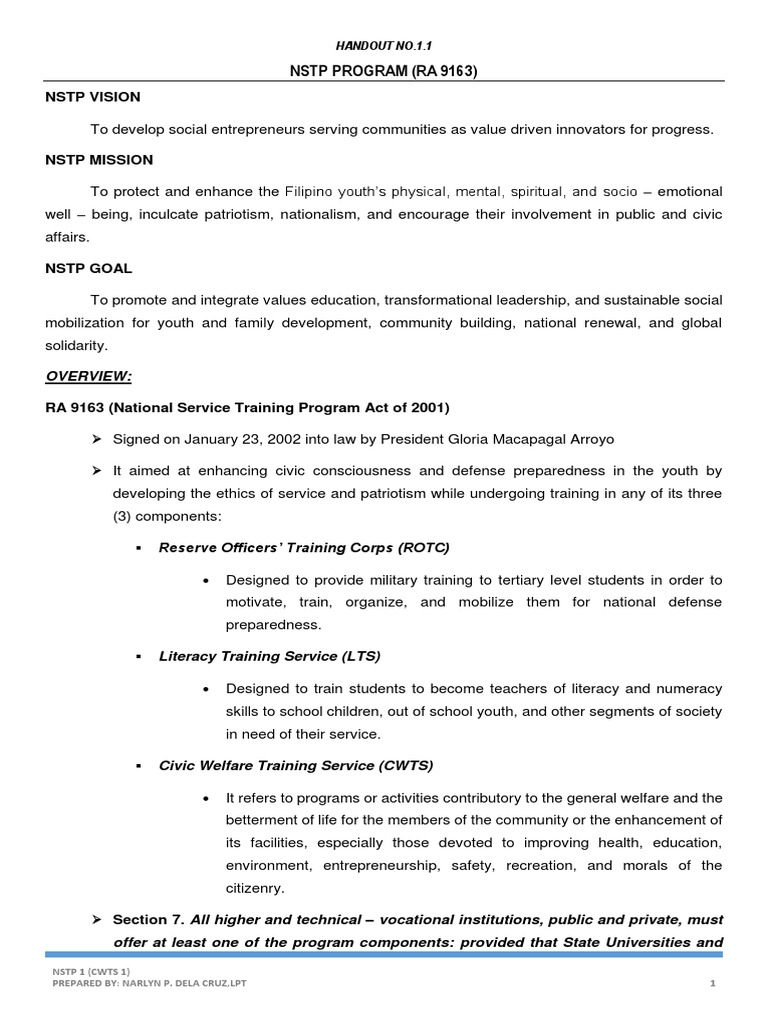 NSTP Overview and Legislative History | PDF | Military Service ...