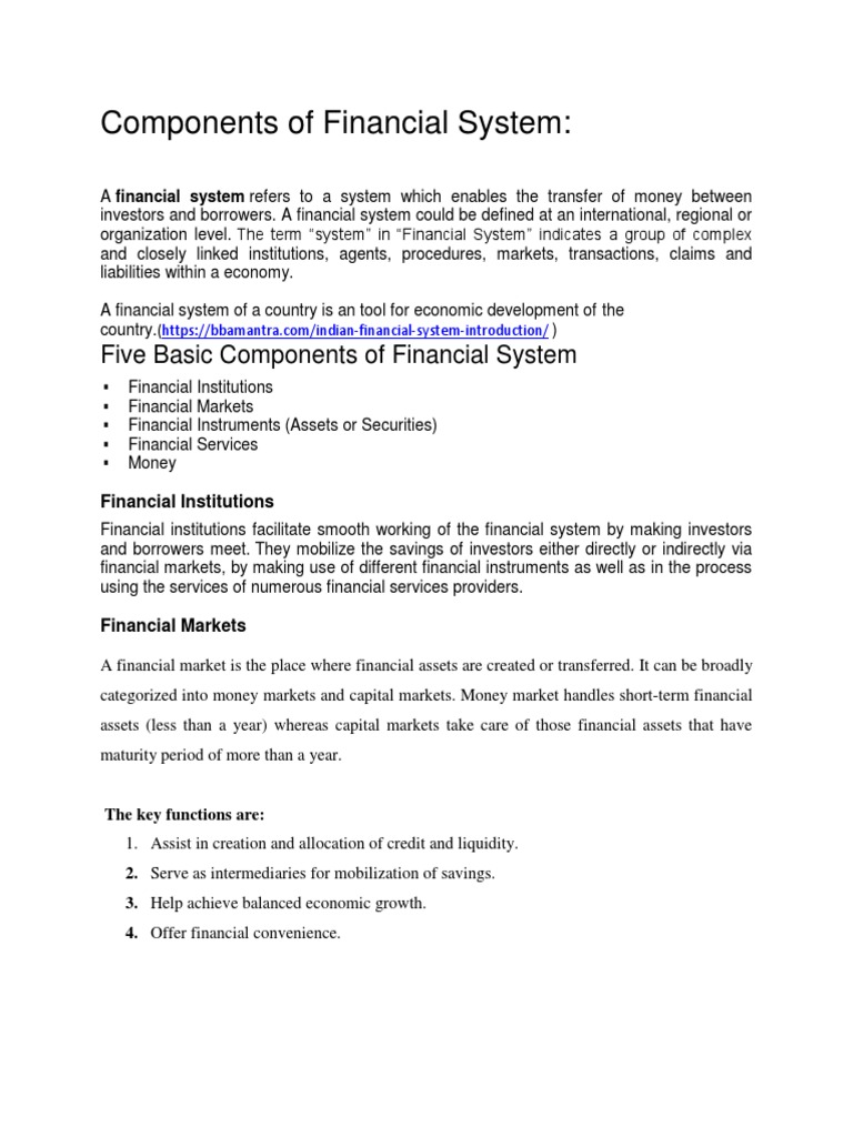 Key Components of Financial Systems | PDF | Financial Markets | Capital ...