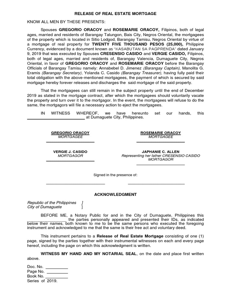 Release of Real Estate Mortgage | PDF | Mortgage Law | Contract Law