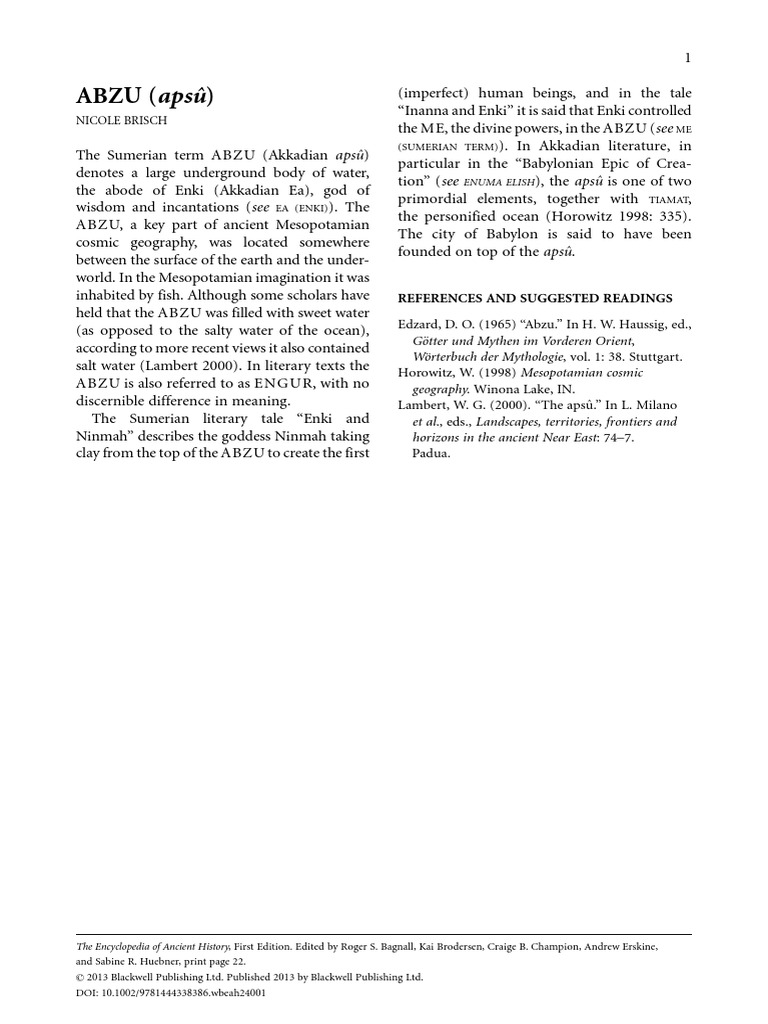 ABZU (Apsu ) : Nicole Brisch | PDF | Ancient Near East | Mythological ...