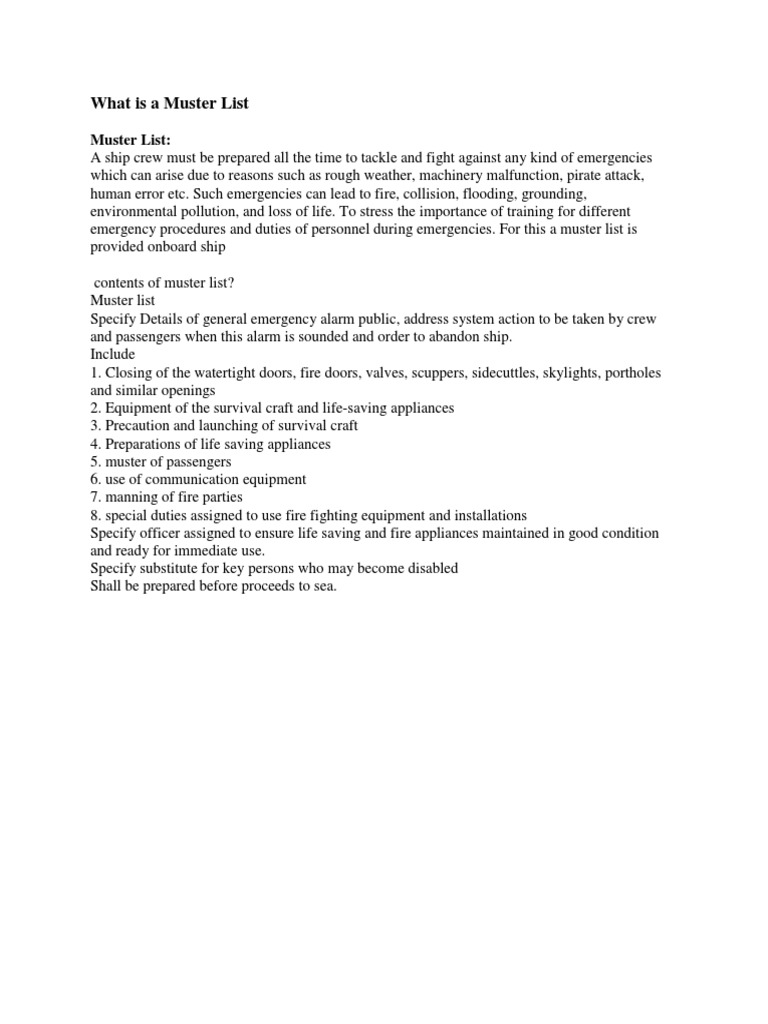 What Is A Muster List | PDF