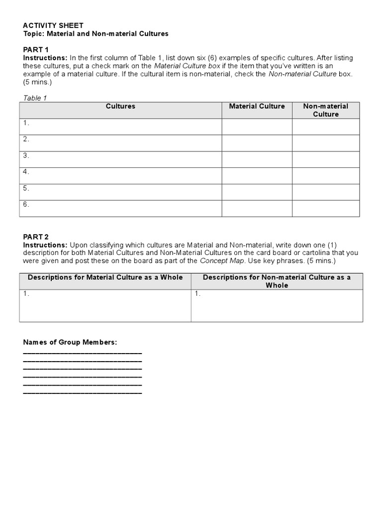 Material vs Non-material Culture Activity | PDF