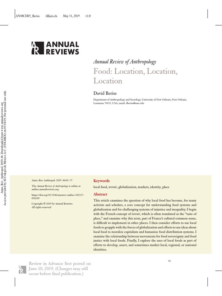 Food: Location, Location, Location | PDF | Anthropology | Foods