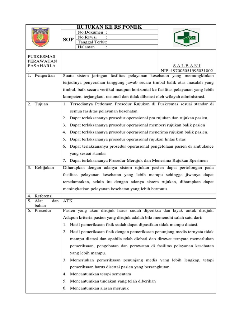 Sop Rujukan Rs Ponek | PDF | Pengembangan Diri | Kesehatan Holistik