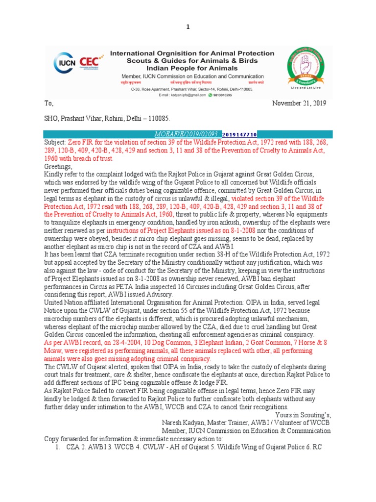 Zero FIR Against Great Golden Circus For Violation of Laws On The Land ...