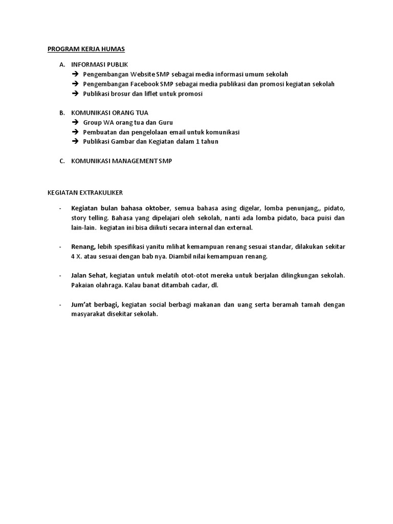 Program Kerja Humas SMP | PDF