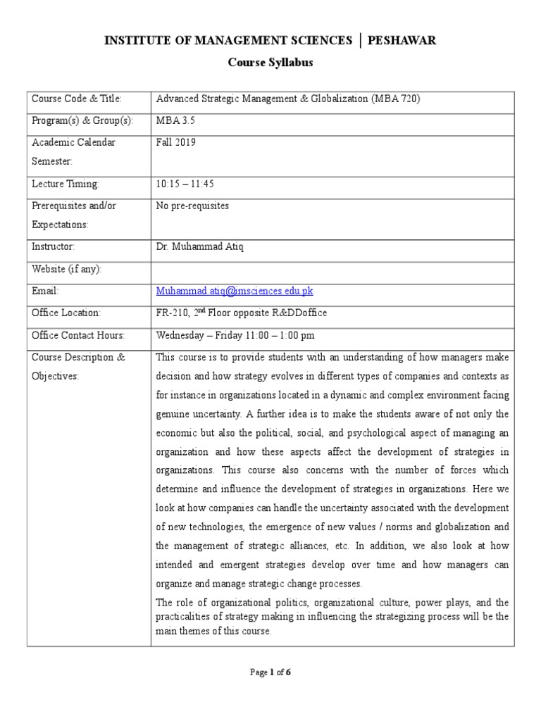 Institute of Management Sciences Peshawar Course Syllabus: Muhammad ...