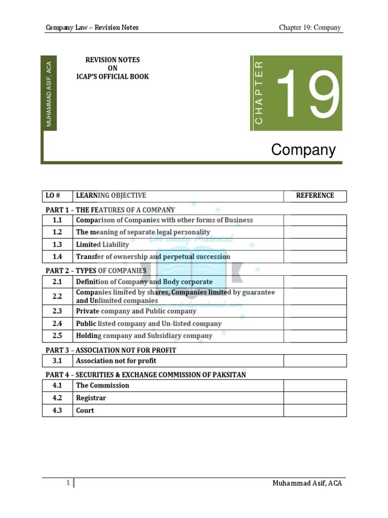 Company Law (Complete Revision Notes) by Muhammad Asif, ACA | PDF ...