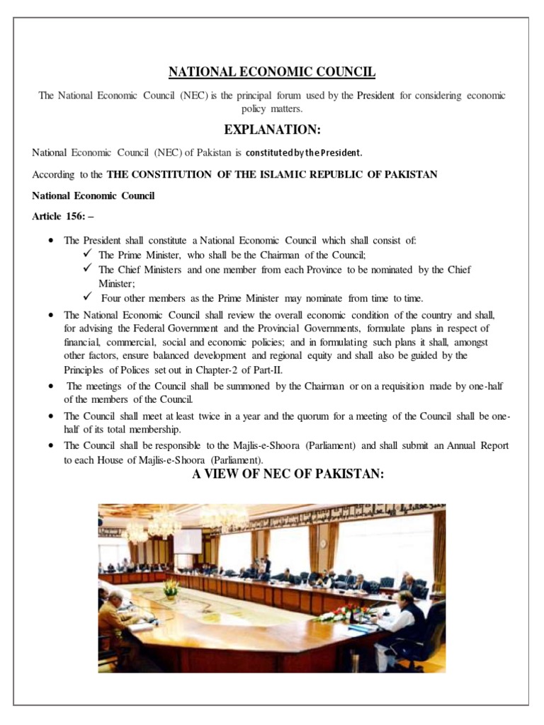 National Economic Council | PDF | Government Of Pakistan | Pakistan
