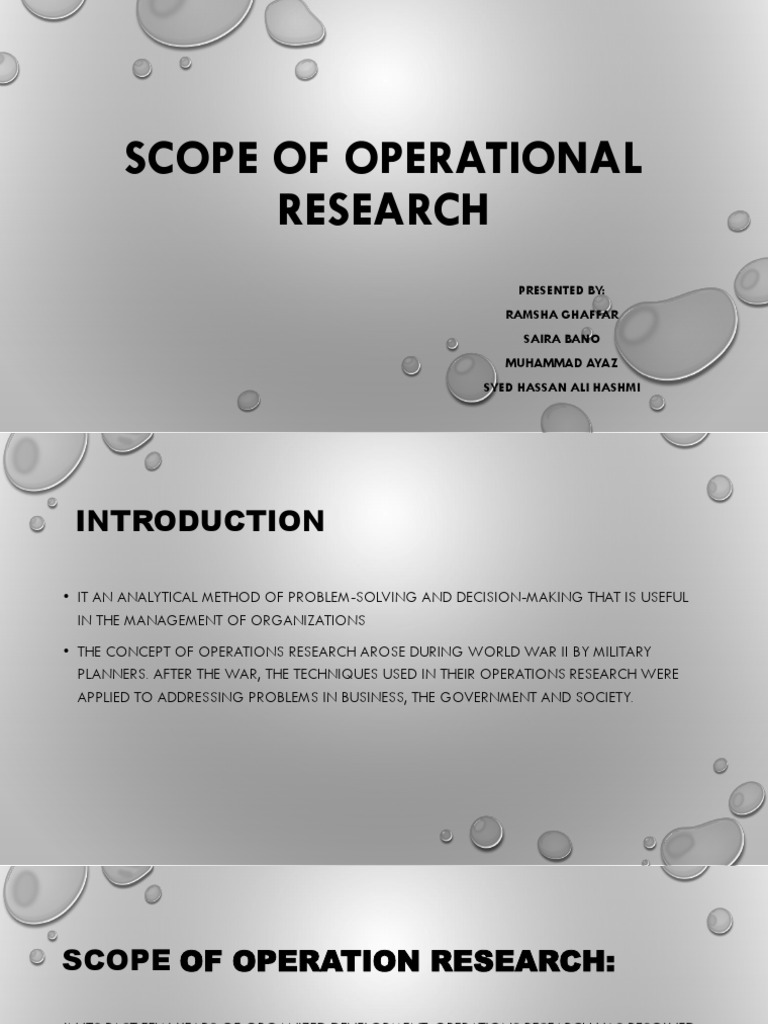 Scope of Operational Research: Presented By: Ramsha Ghaffar Saira Bano ...