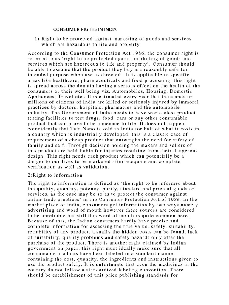 An Analysis of the Six Key Consumer Rights Established Under the ...