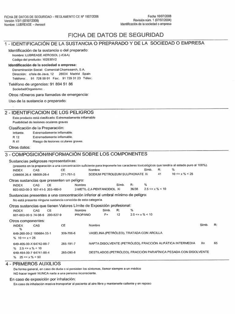 A-20 Lubrease Aerosol (Comercial Chemsearch) PDF | PDF