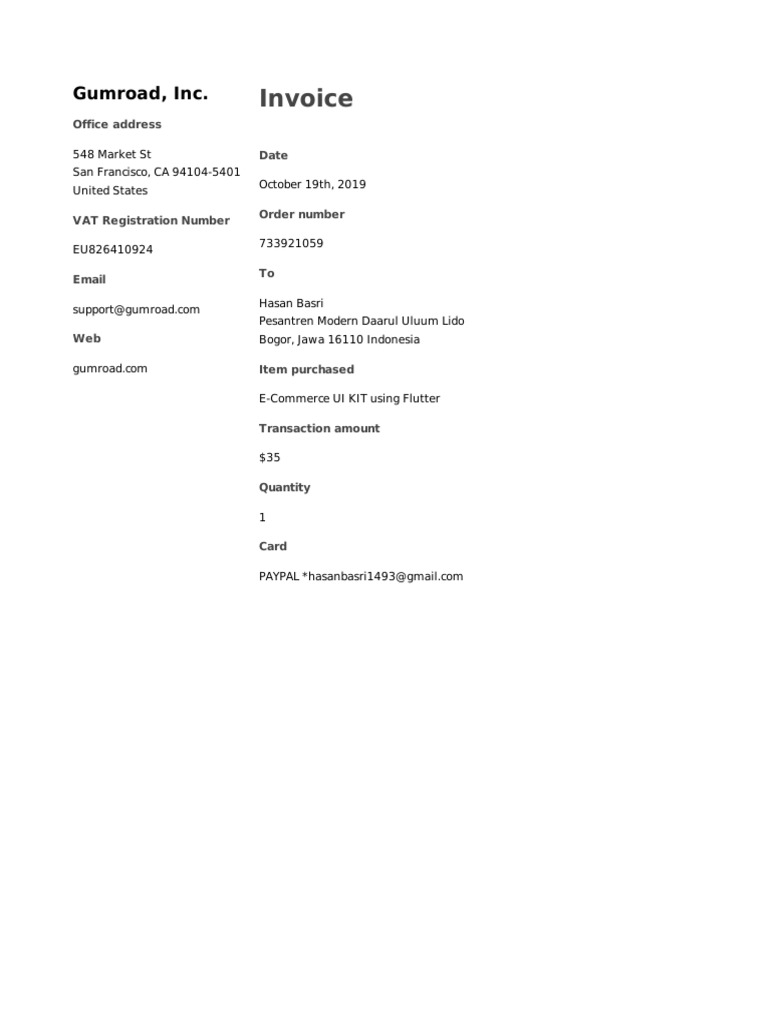 Gumroad Invoice for E-Commerce UI KIT using Flutter | PDF