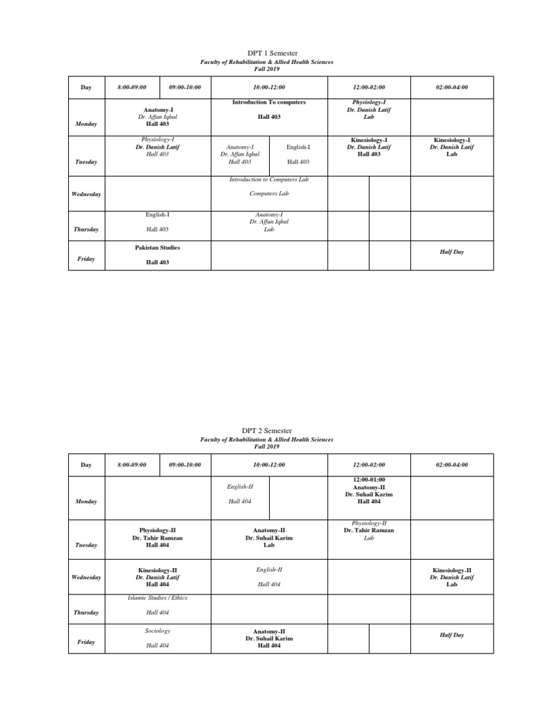DPT Course Schedule Fall 2019 | PDF | Physical Therapy | Health Care