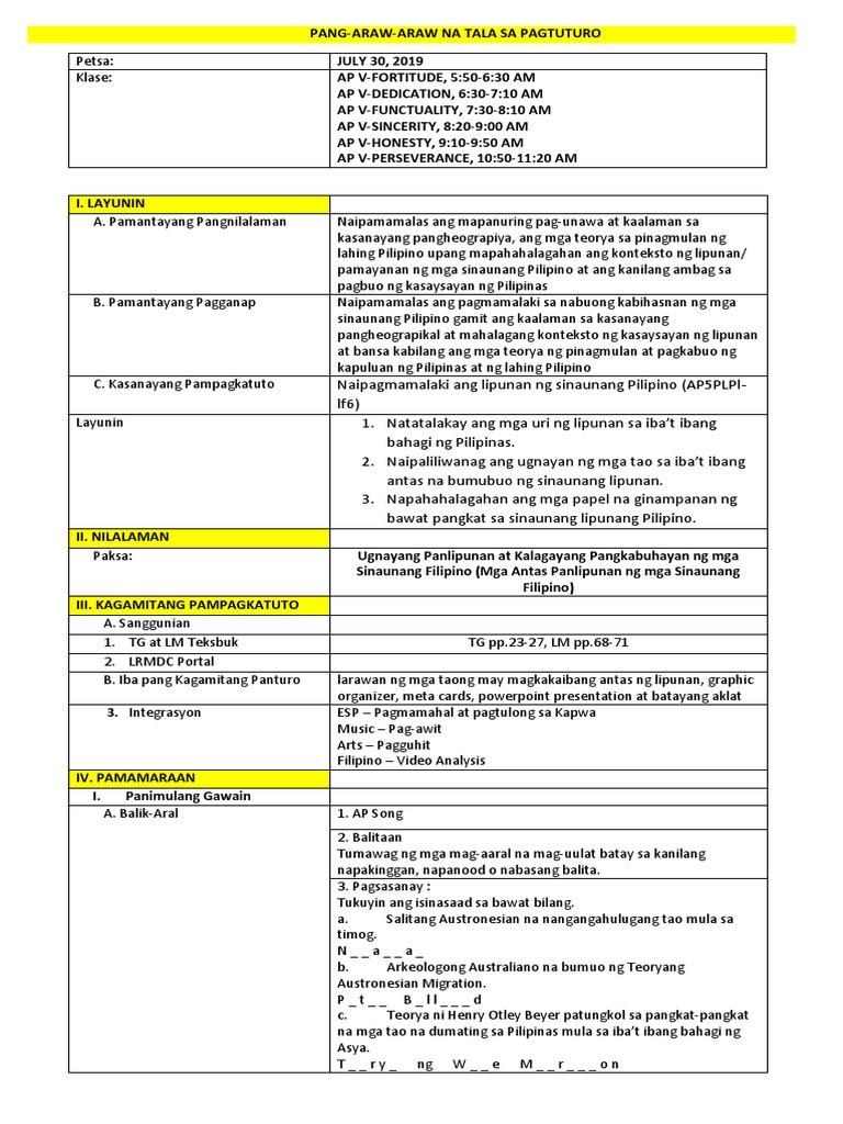 DLP Y1 Aralin 5.2.1 (AP5) - COT | PDF