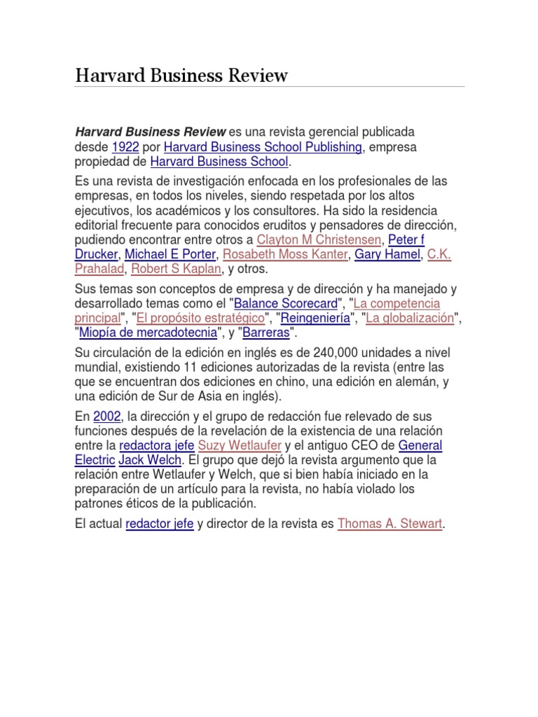 Historia y Relevancia de Harvard Business Review | PDF