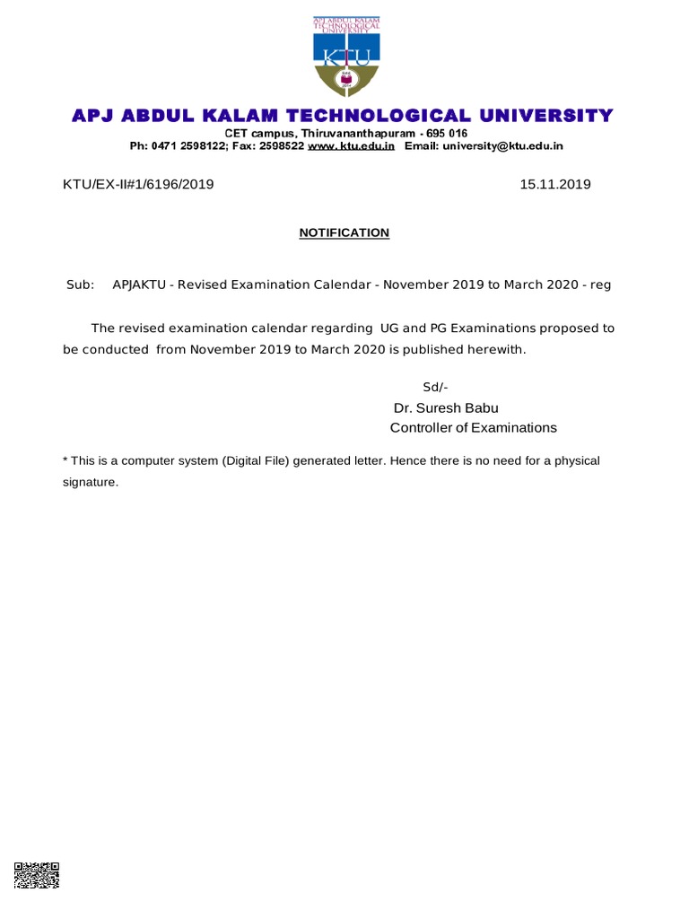 Ktu/Ex-Ii#1/6196/2019 15.11.2019 | PDF | Educational Assessment And ...