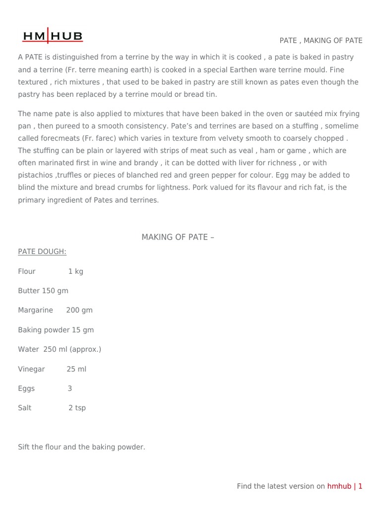 Pate, Making of Pate PDF | PDF | Baking | Breads