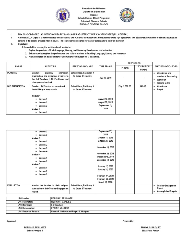 Buenlag Cs Elln Lac Plan | Download Free PDF | Kindergarten | Literacy