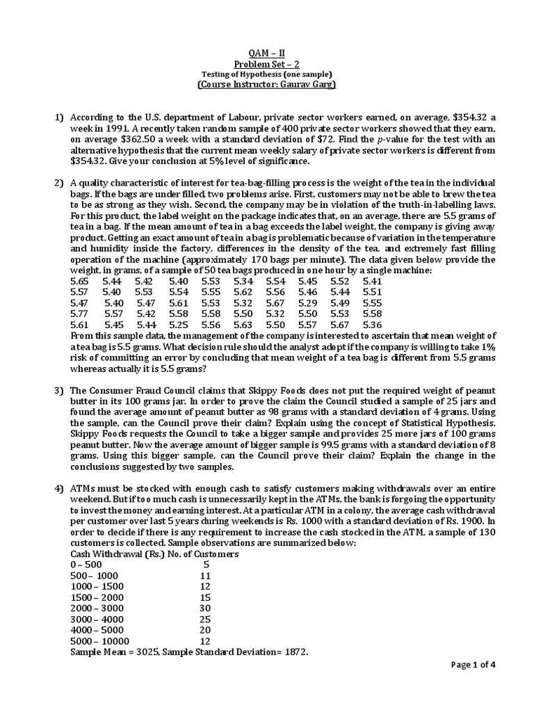 Sample Questions On Stats and Probability | PDF | Statistical ...