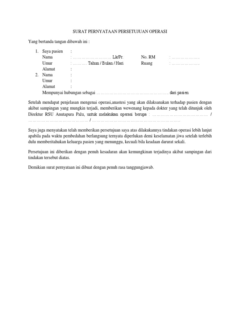 Surat Pernyataan Persetujuan Operasi | PDF