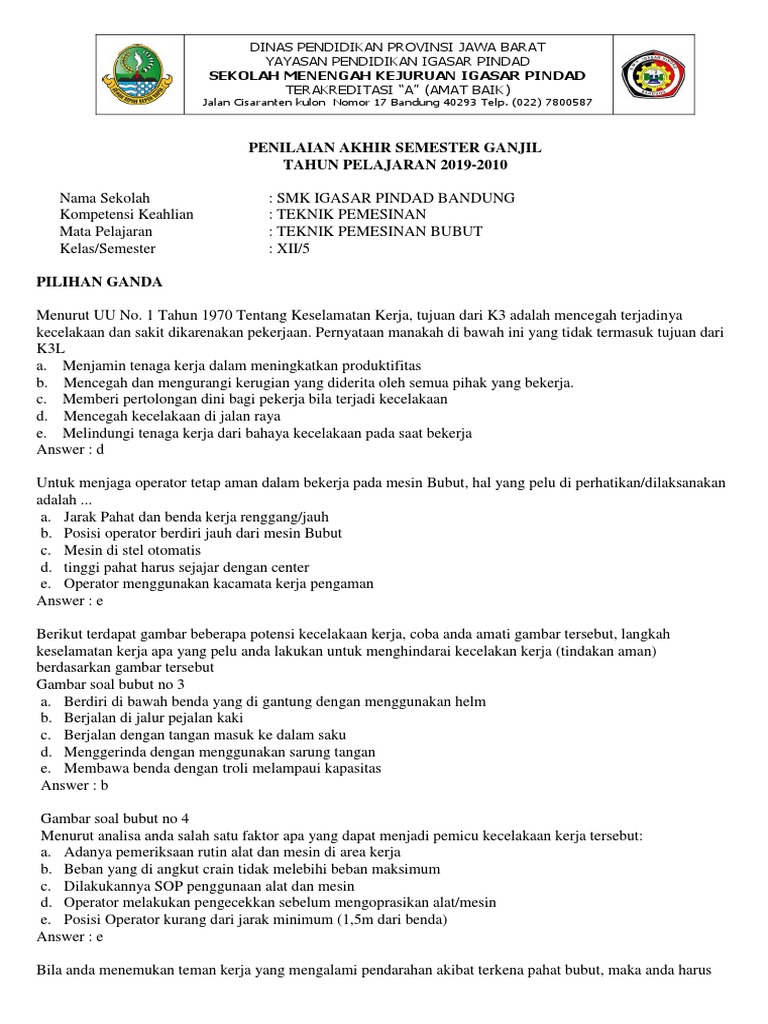 Lembar Soal Pas Bubut Ganjil 1920 | PDF