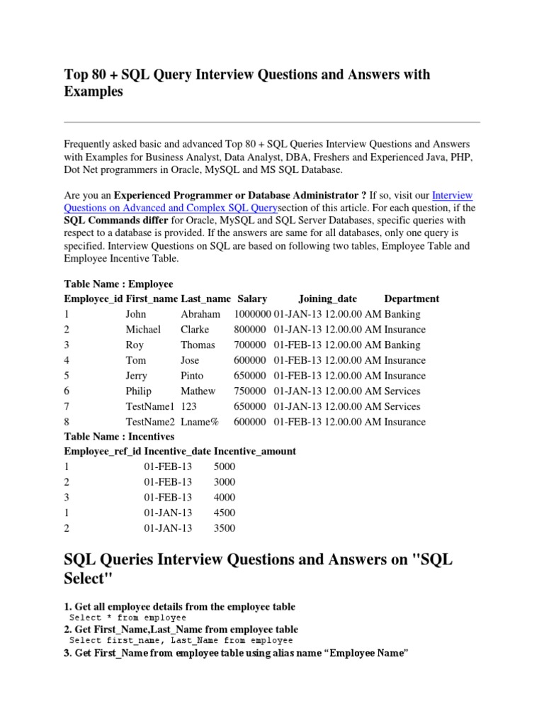80 SQL Queries | PDF | Sql | Data Management 80 SQL Queries | PDF | Sql | Data Management