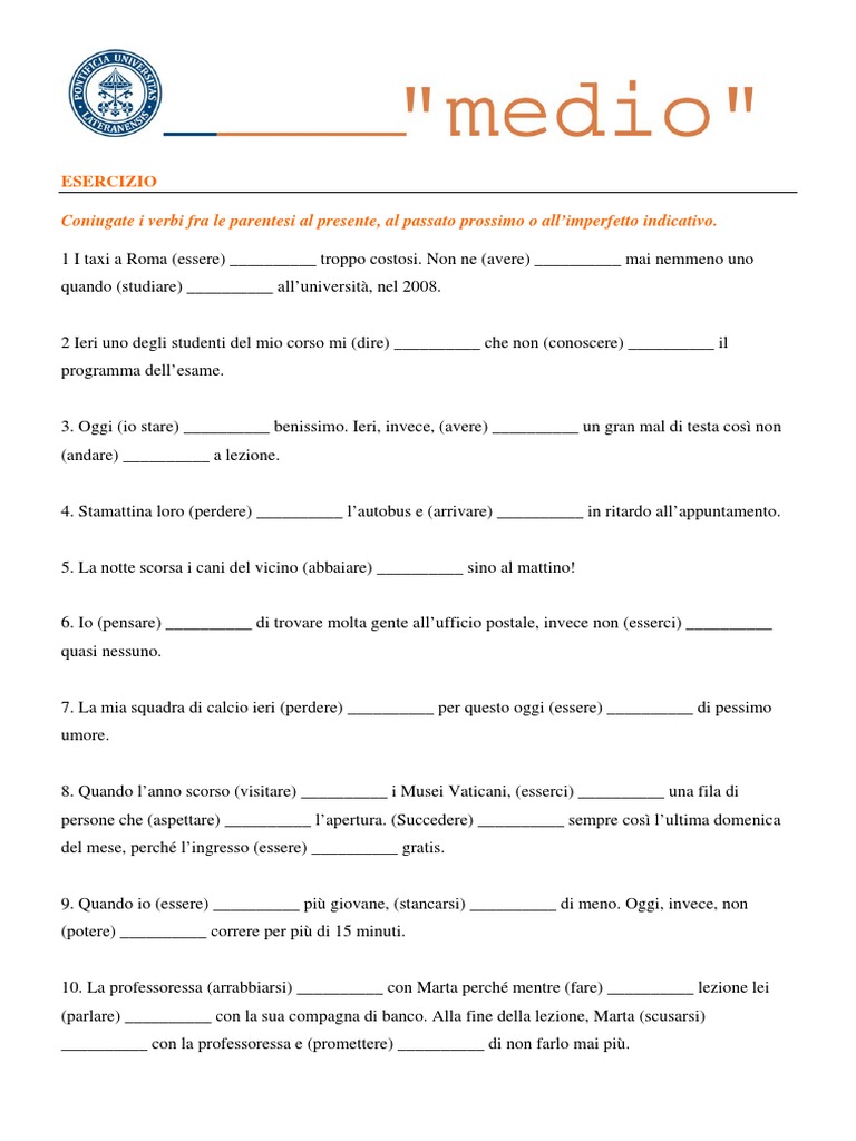 E25 Esercizio Passato Prossimo e Imperfetto | PDF